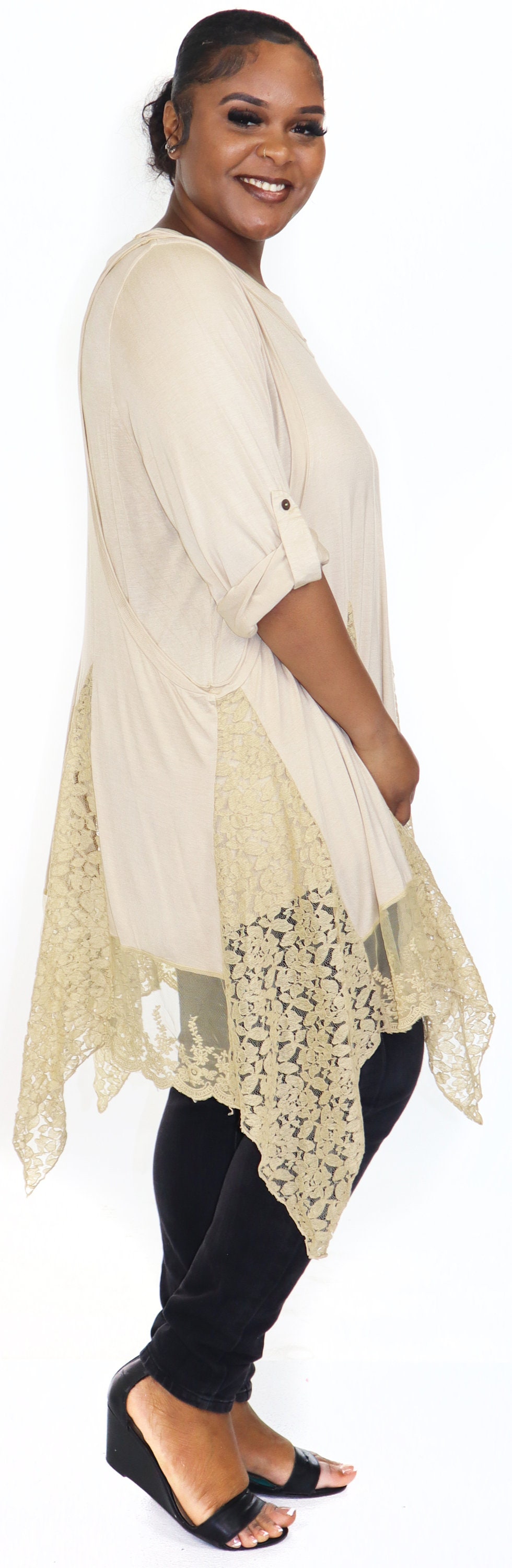 Women Plus Size Asymmetrical Lace Tunic Blouse Top Set 2 Pc - Etsy