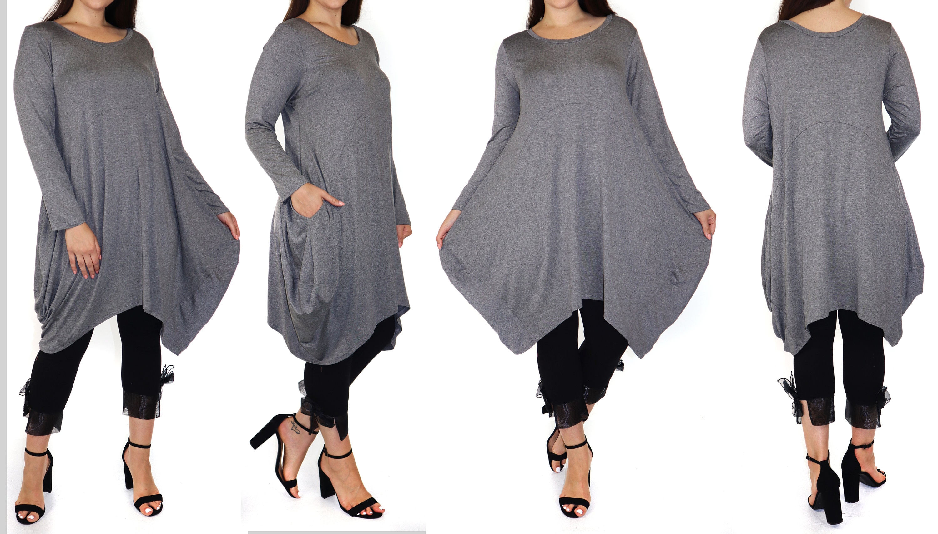 Women Balloon Hem Tunic, Plus Size Tunic, Full Sleeve Tunic Dress Top ...