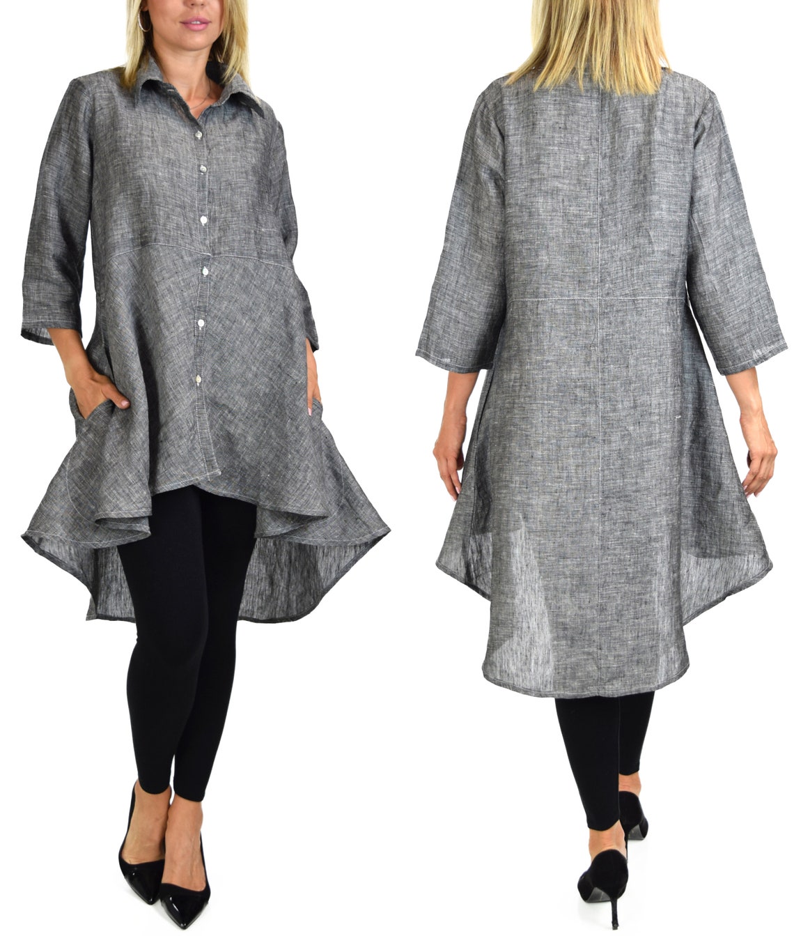 Women Linen High Low Button Down A Line Swing Dress Shirt Top - Etsy