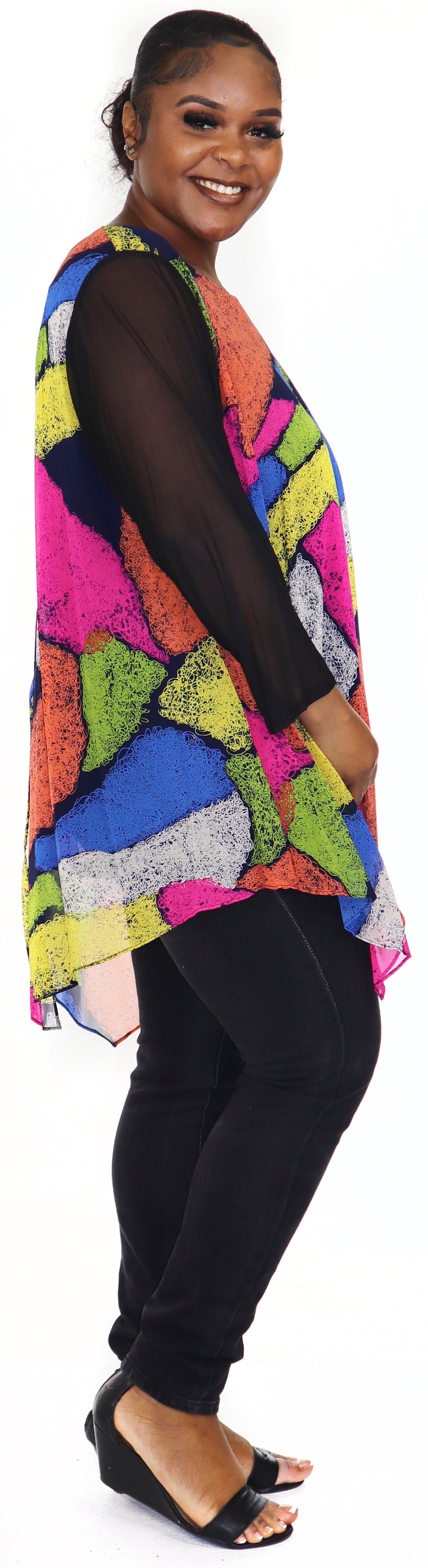Women Plus Size Newspaper Print Tunic Blouse Top With Asymmetrical Hem ...