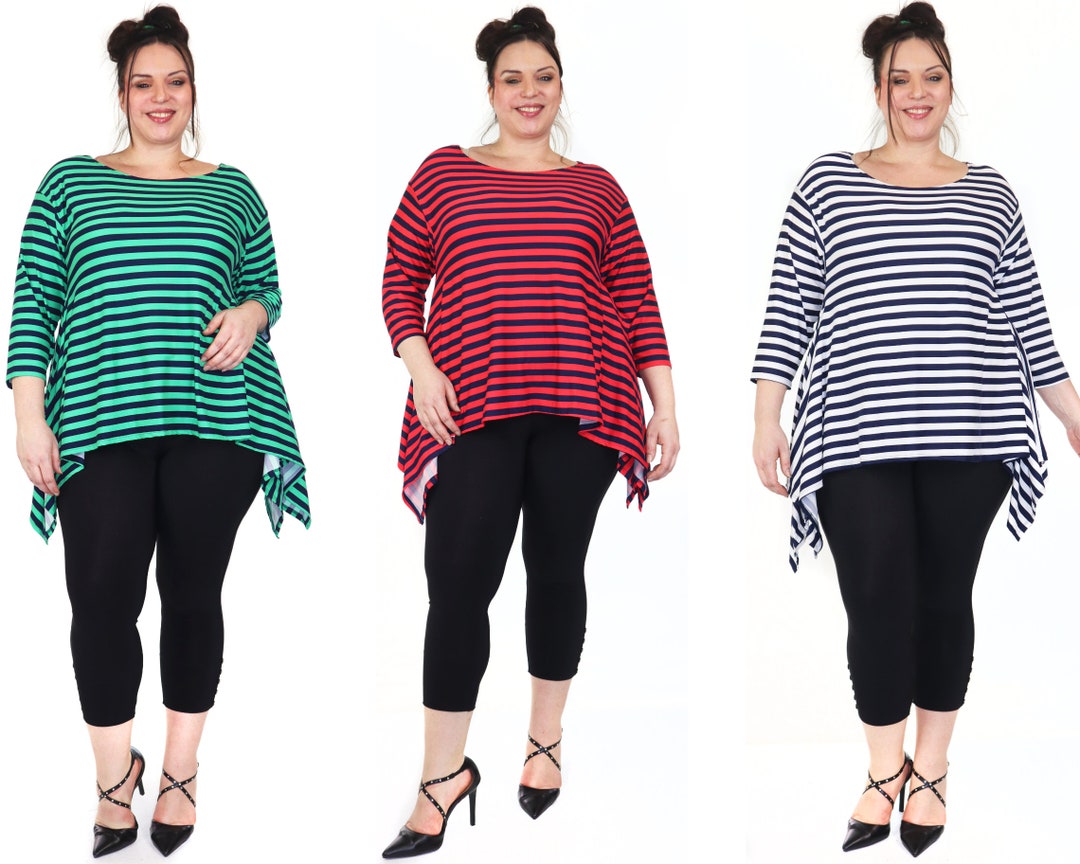 Women High Low Striped Tunic Top, A Line Swing Tunic, Two Tone Fishtail ...