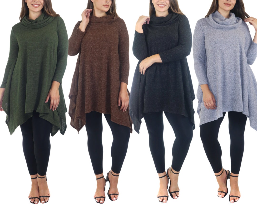 Cowl Neck Cozy Asymmetrical Hem Tunic Outerwear Sweater for Chilly ...