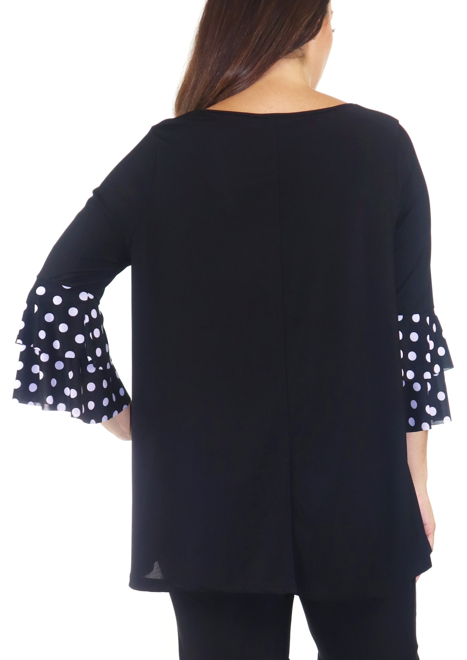 Womens Tunic Blouse Top With Ruffled Polka Dot Sleeves, Regular and ...