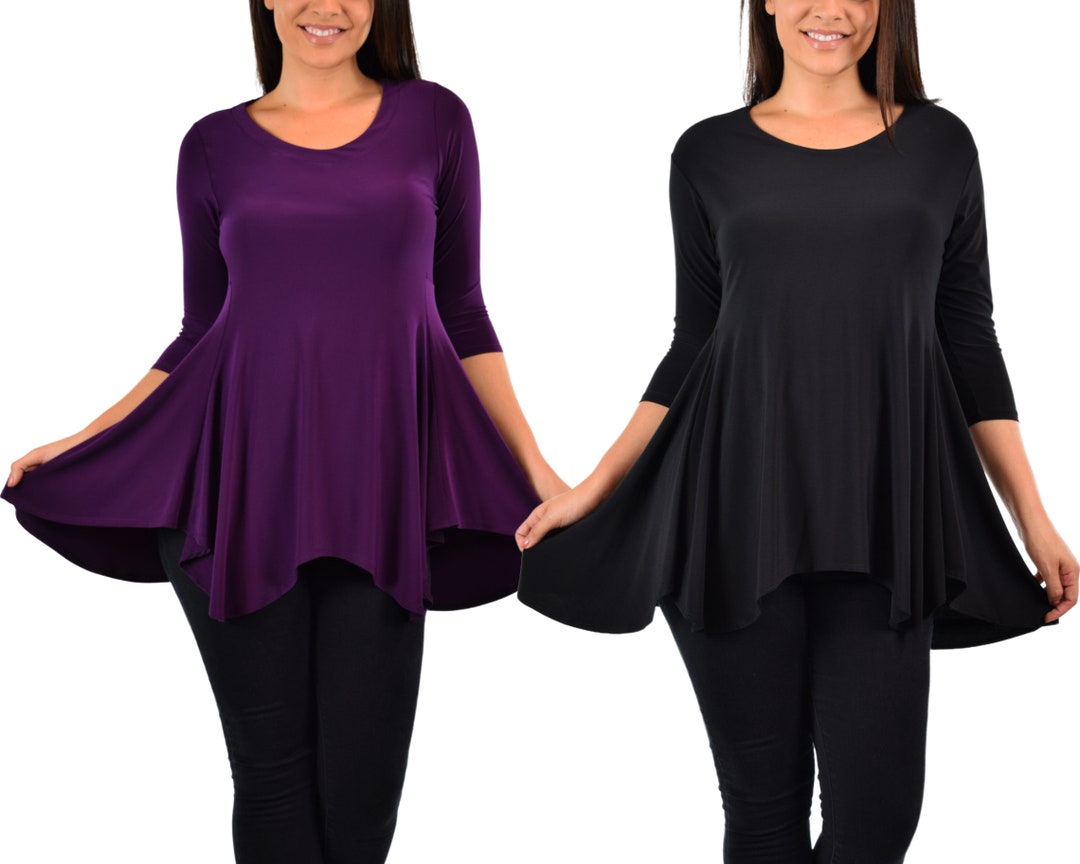 Women Chic Fit and Flare Asymmetrical Blouse Tunic Top, Full Circle Hem ...