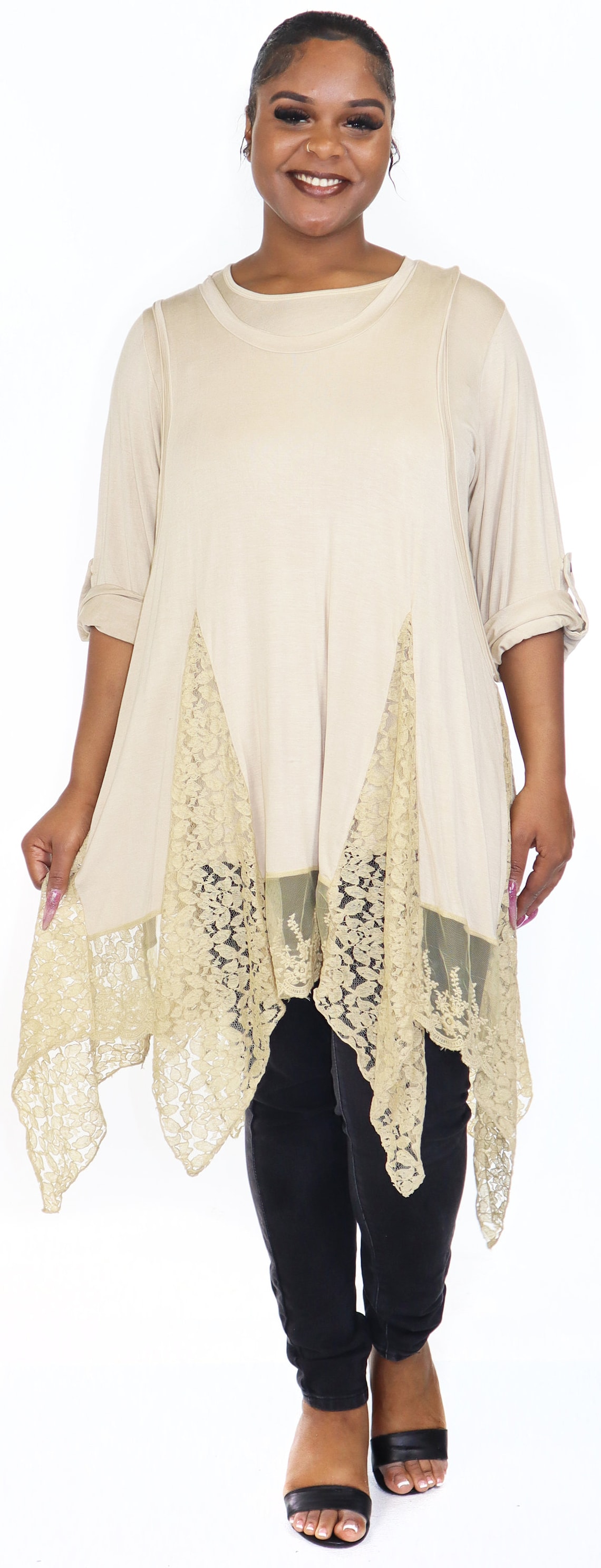 Women Plus Size Asymmetrical Lace Tunic Blouse Top Set 2 Pc - Etsy