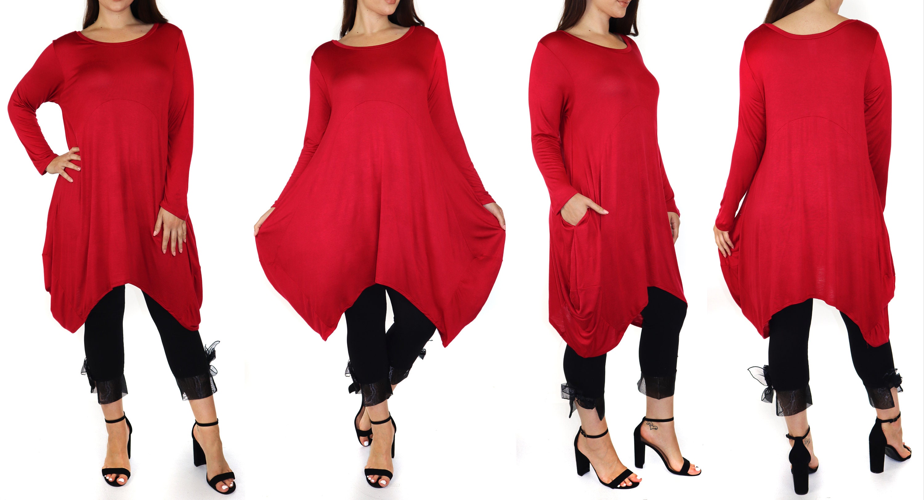 Women Balloon Hem Tunic, Plus Size Tunic, Full Sleeve Tunic Dress Top ...