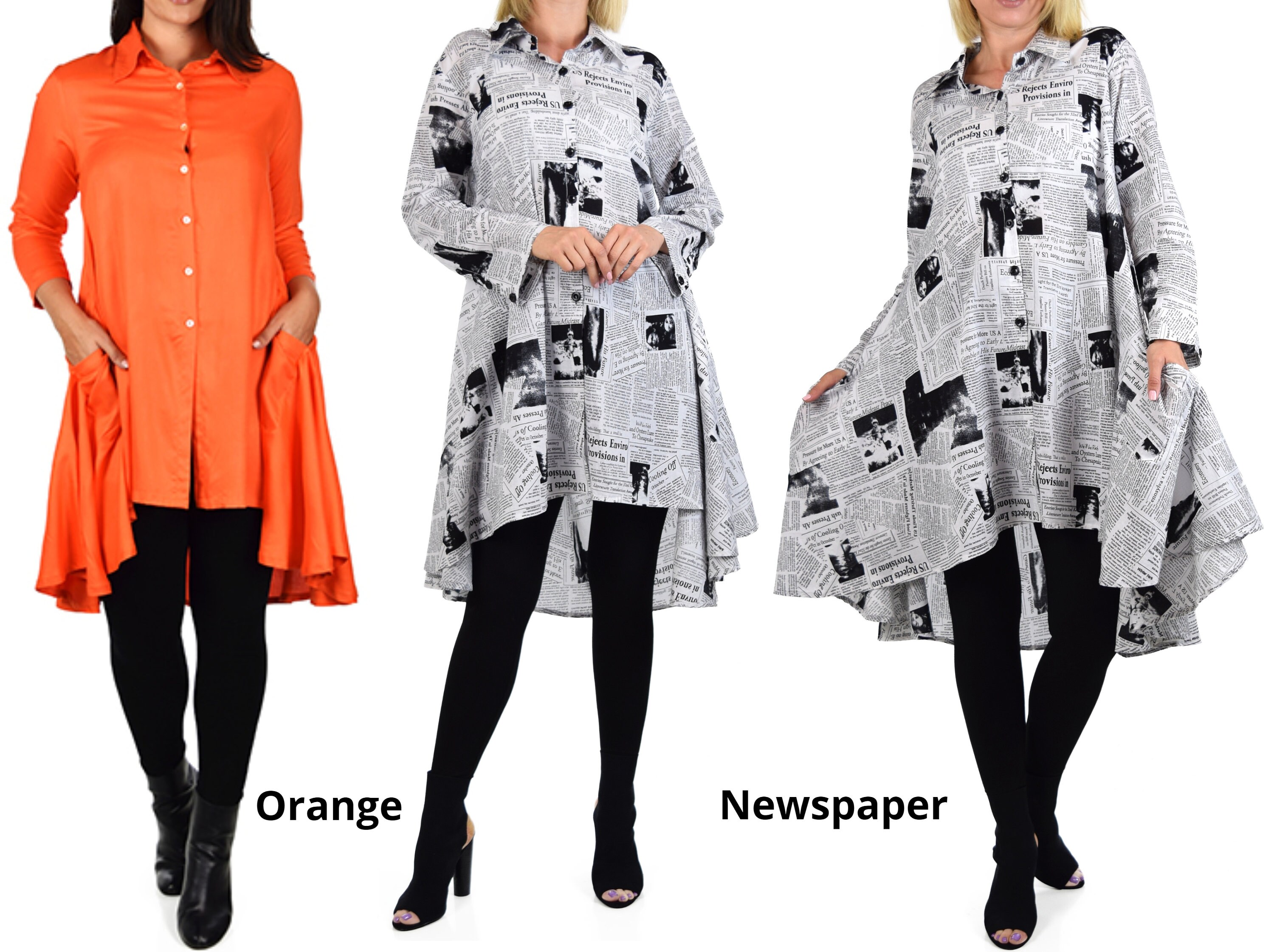 Women High Low Button Down A Line Swing Dress Shirt Top With - Etsy