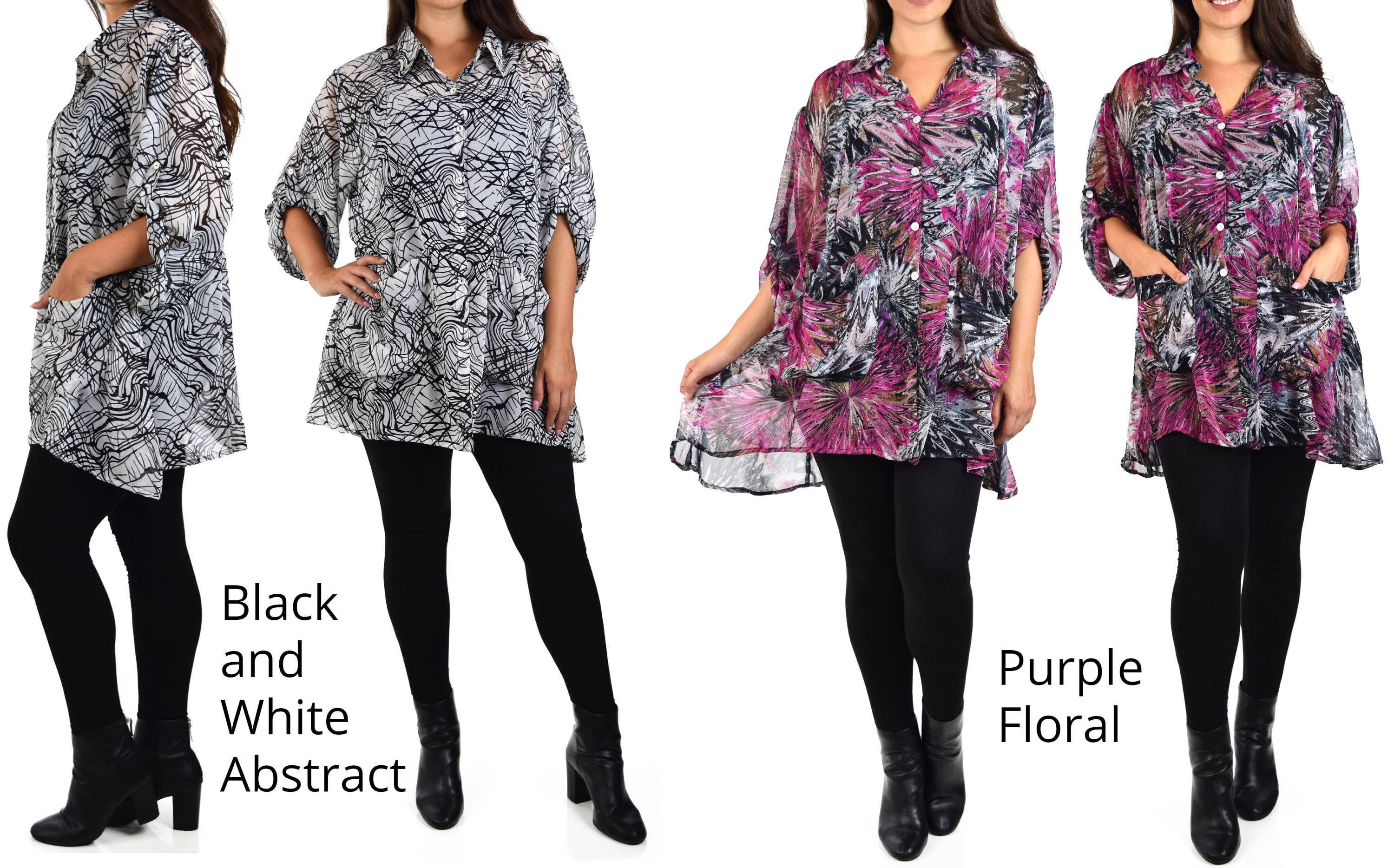 Women Plus Size Button Down Semi-Sheer Tunic Blouse Shirt with | Etsy