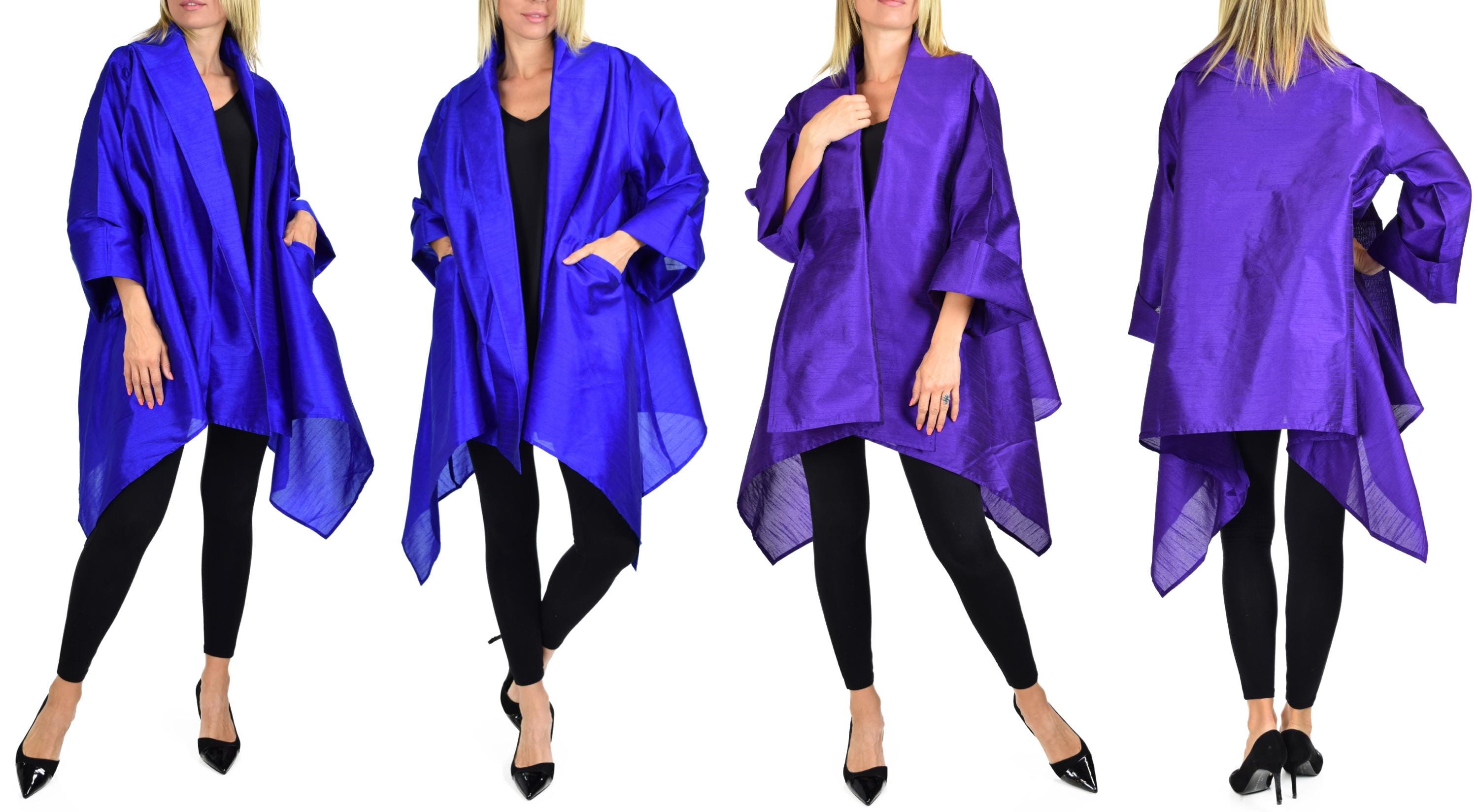 Women Relaxed Fit Poly Silk Designer Cover up Duster Blazer Jacket ...
