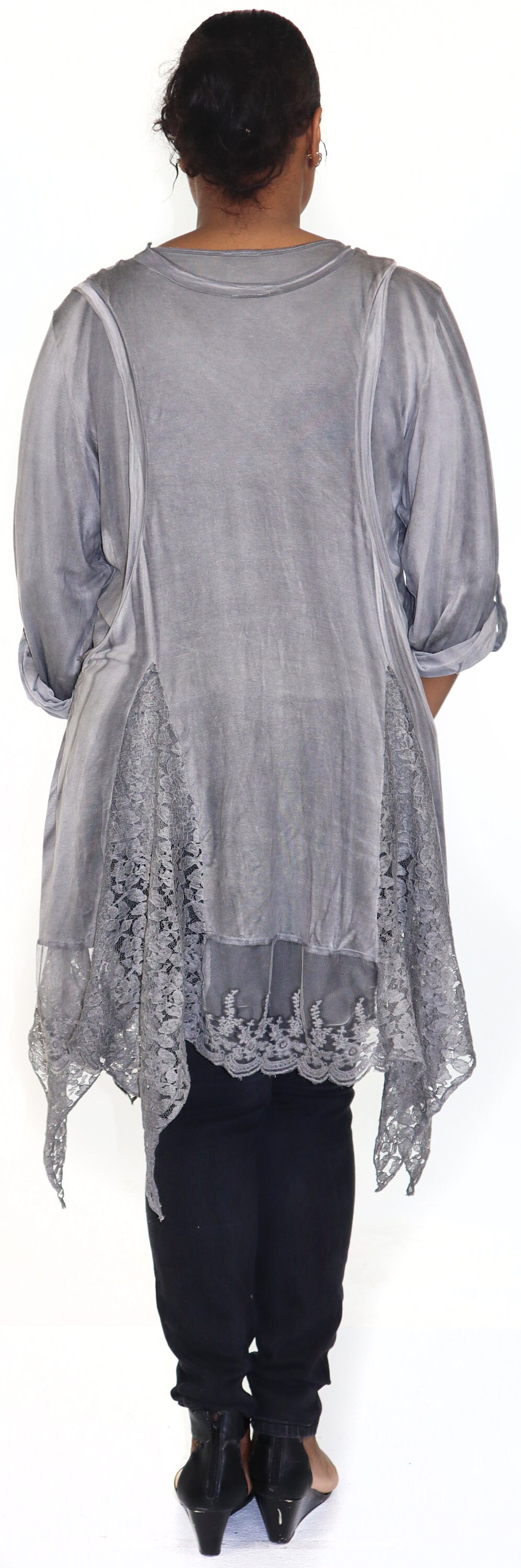 Women Plus Size Asymmetrical Lace Tunic Blouse Top Set, 2 Pc Tunic Set ...
