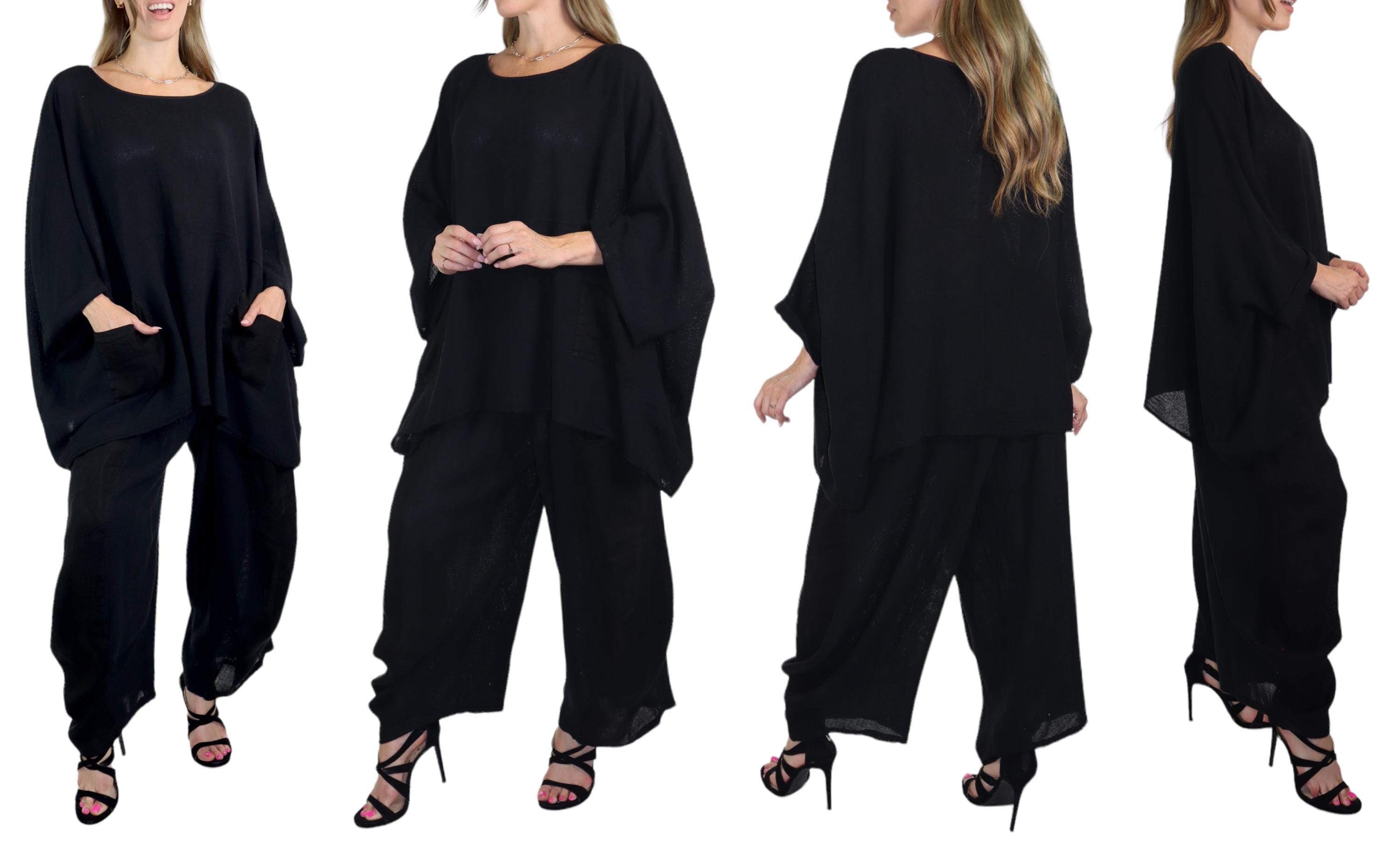 Womens 2 Piece Linen Palazzo Pant Top Set One Size Fits All M 2xl