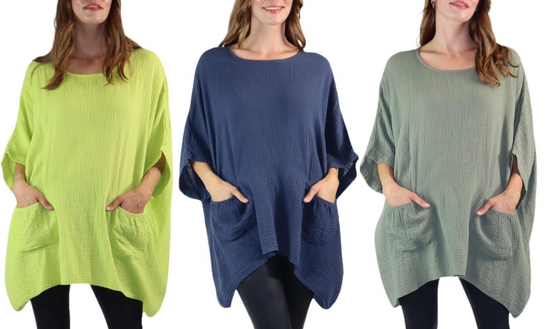 Cotton Gauze Asymmetric Oversize Tunic Top | One Size Fits All (S-XL ...