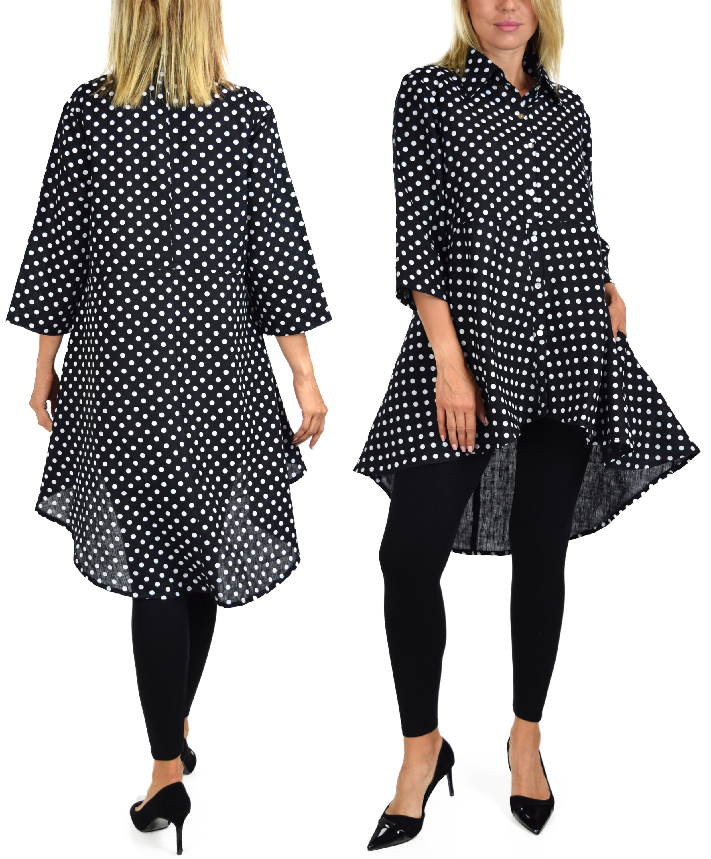 Women Linen High Low Button Down A Line Swing Dress Shirt Top | Reg and ...
