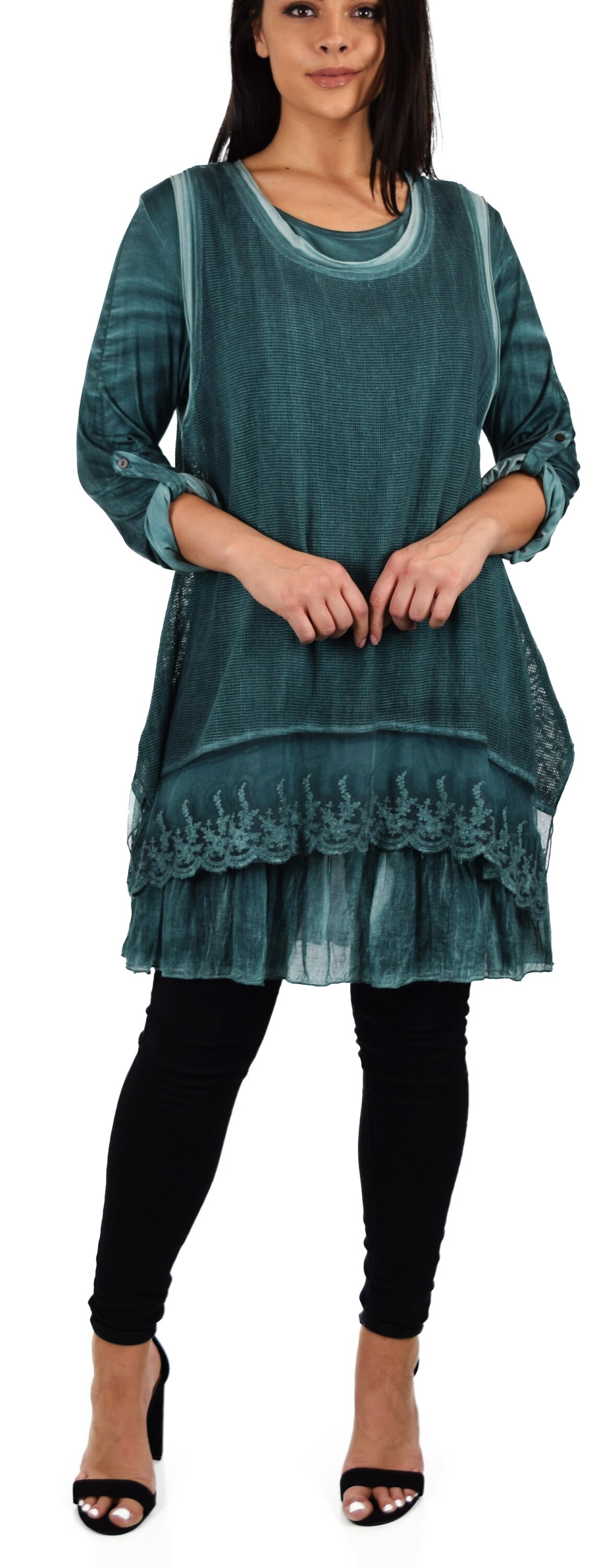 Women Plus Size 2 Piece Bohemian Lace Tunic Blouse Top With Flare ...