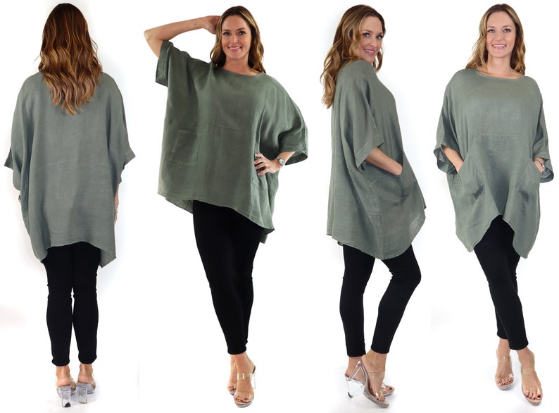 100% Linen Bohemian Boxy Poncho Style Tunic Made in Italy - Etsy