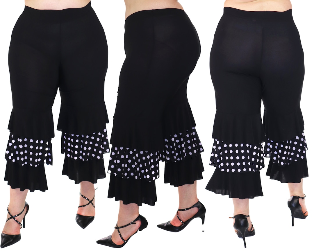 Womens Casual Ruffled Stretchy Pants With Polka Dot Hem, Regular and ...