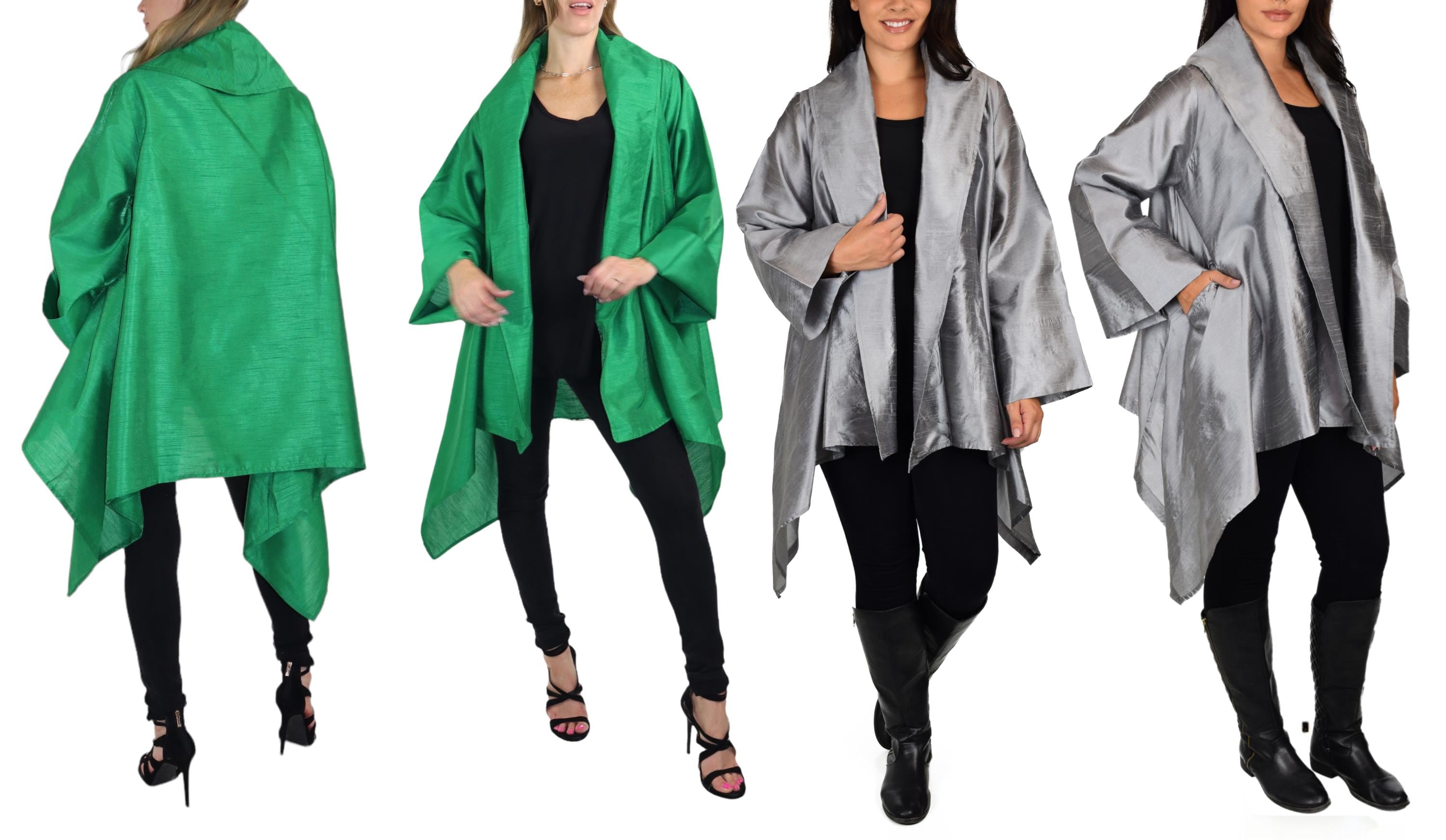 Women Relaxed Fit Poly Silk Designer Cover up Duster Blazer Jacket ...