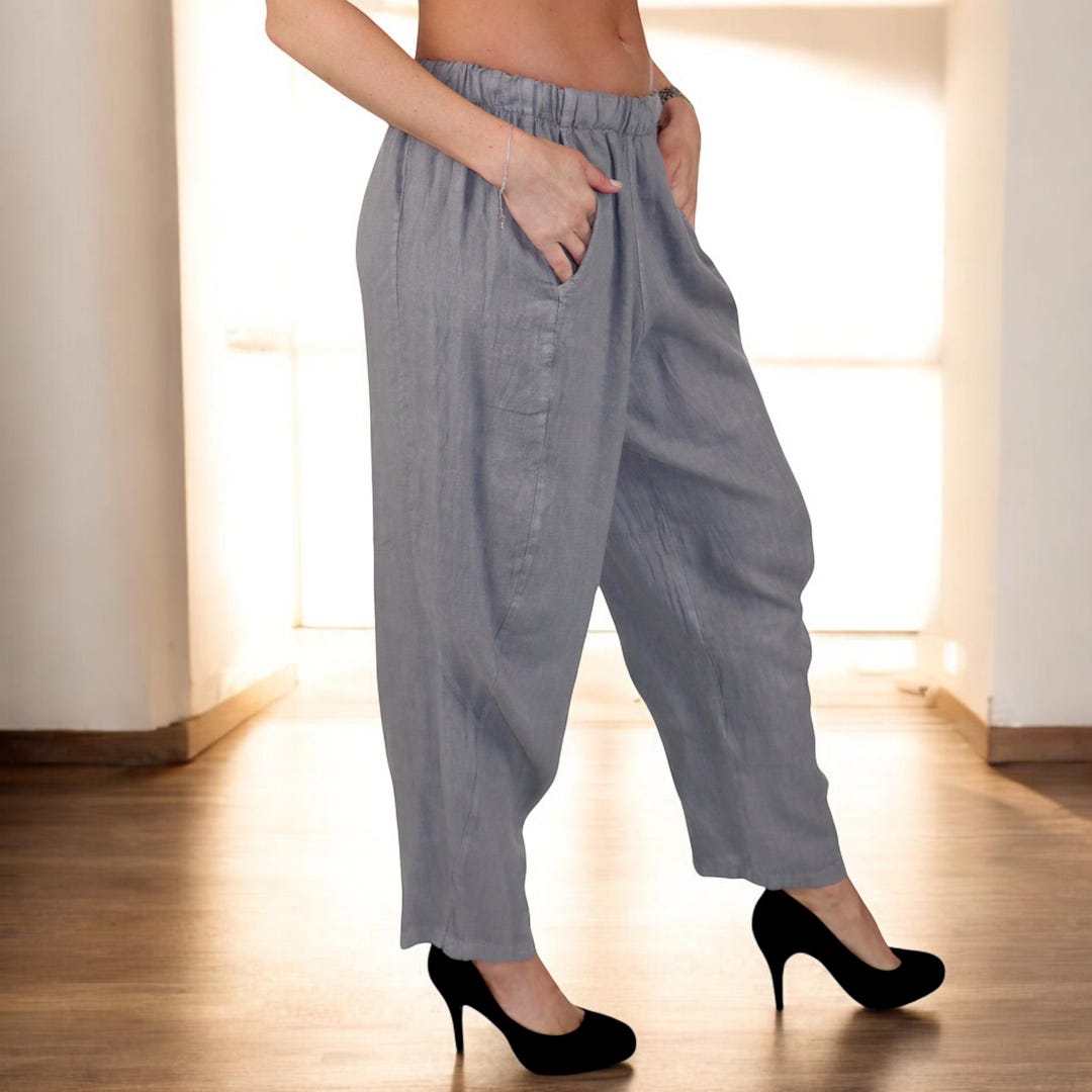 Women 100% Pure Linen Relaxed Fit Breathable Pants W/ Side Pockets - Etsy
