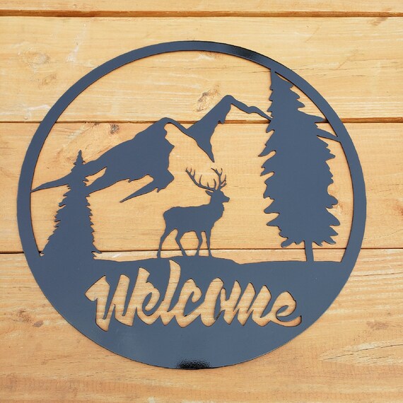 Moose & Mountains Welcome Sign Metal Sign - Etsy