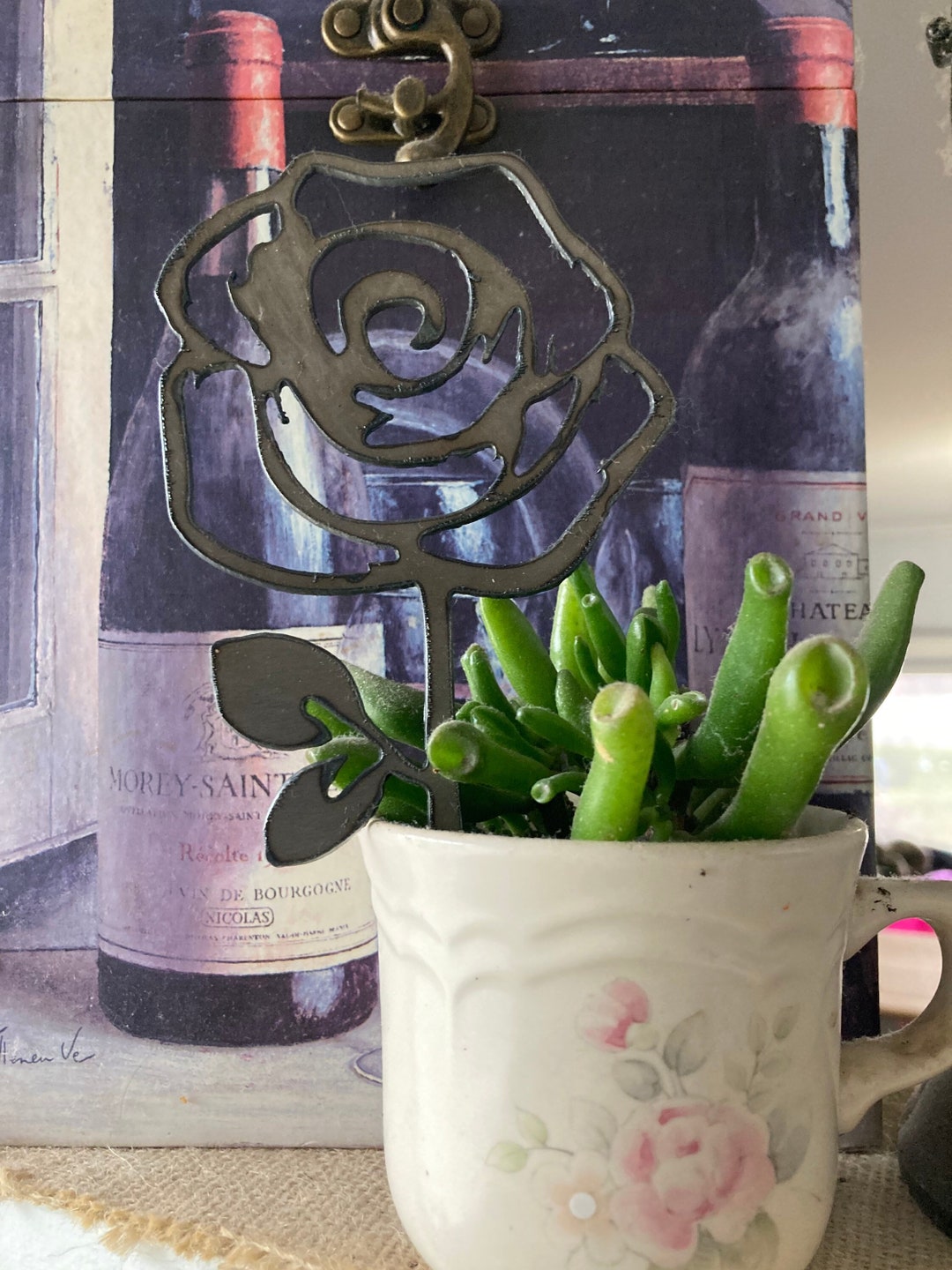 Rose Metal Stake, Planter, Pot, Succulent, Desk Decoration, Valentines ...