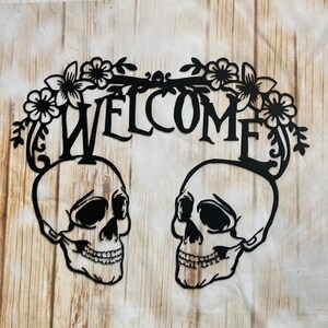 Skull Welcome Sign, Floral Gothic Theme, Door Decor, Housewarming Gift ...