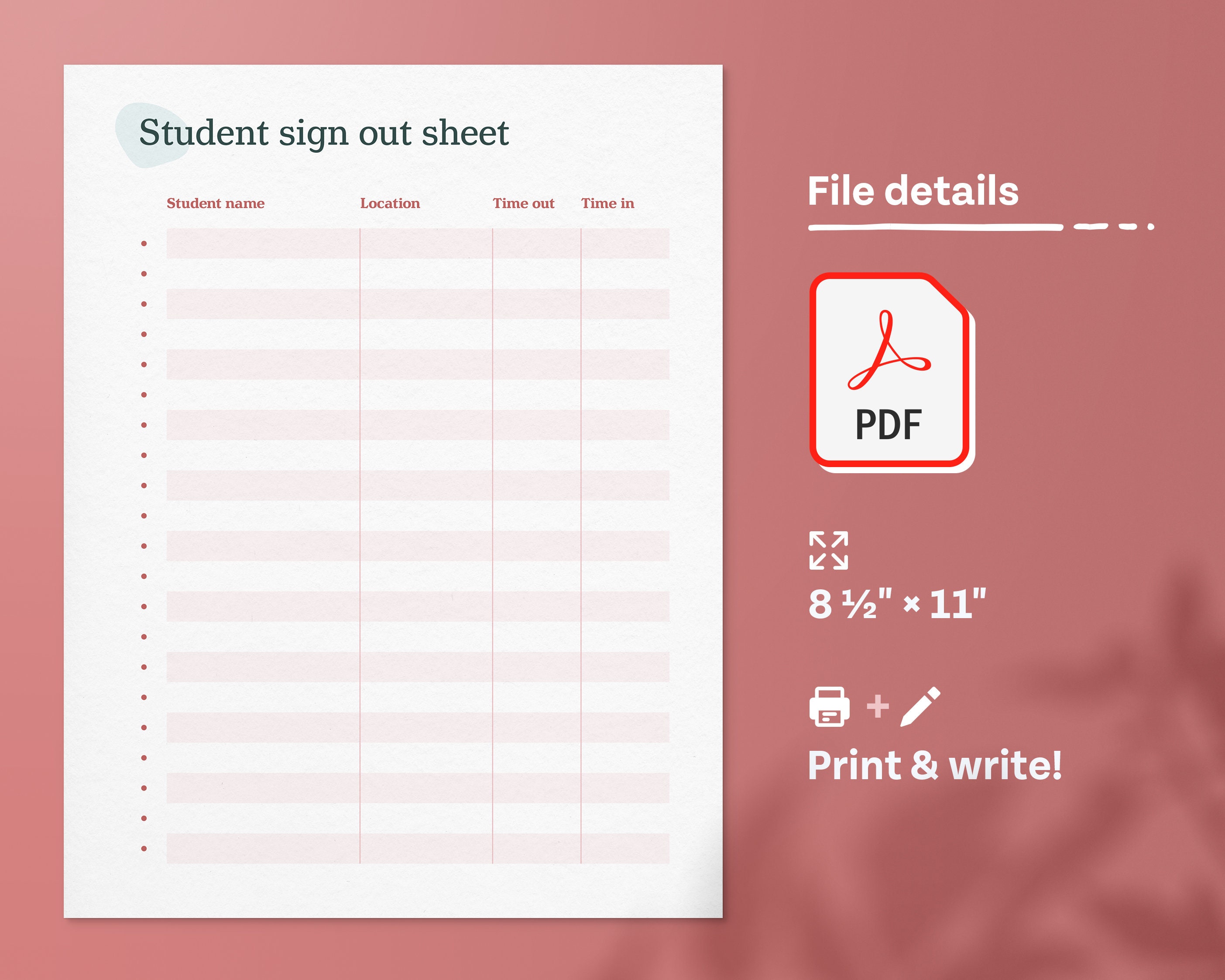 Boho Student Sign Out Sheet PDF - Etsy