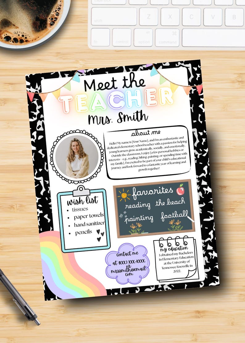 Pastel Rainbow Composition Book Meet the Teacher Digital Template ...