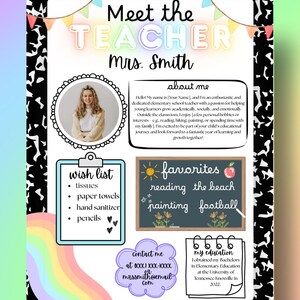 Pastel Rainbow Composition Book Meet the Teacher Digital Template ...