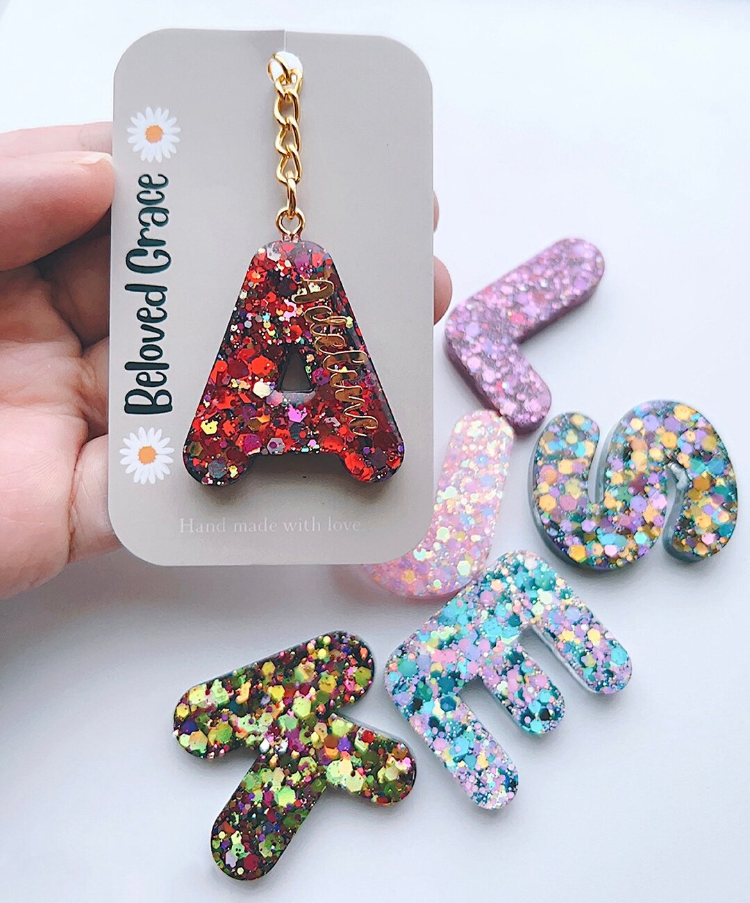 Personalized Letter Keychains, Name Keychain, Glitter Keychain - Etsy