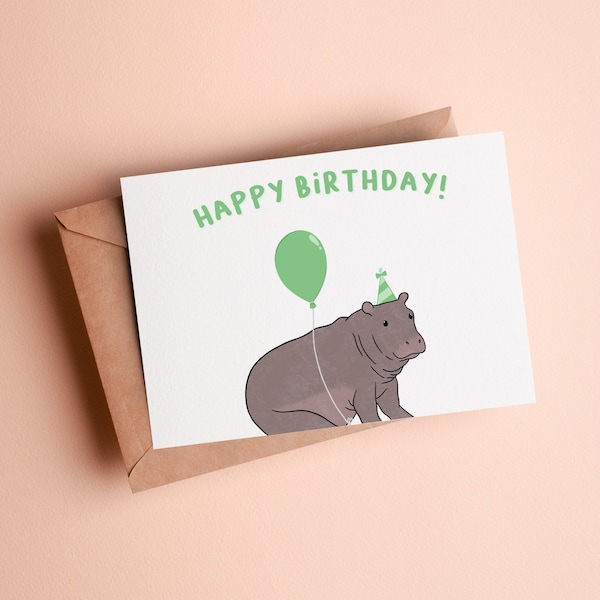 Hippo Birthday Card - Etsy