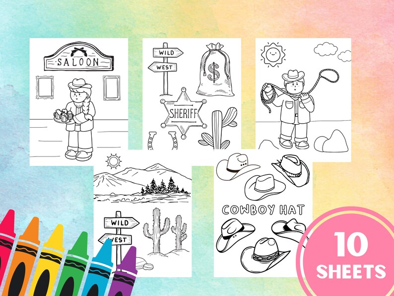 Cowboy Colouring Pages for Kids Cowboy Themed Activity Sheets - Etsy