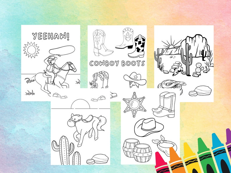Cowboy Colouring Pages for Kids Cowboy Themed Activity Sheets - Etsy
