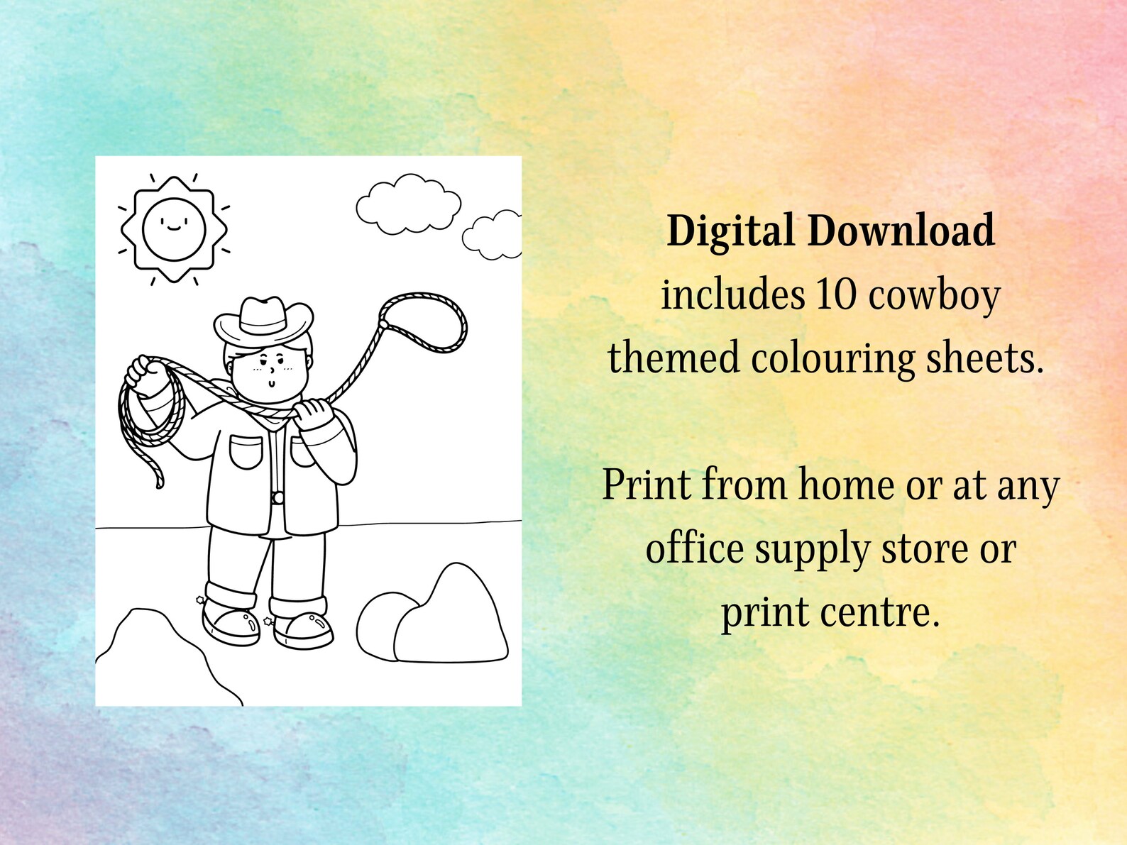 Cowboy Colouring Pages for Kids Cowboy Themed Activity Sheets Printable ...