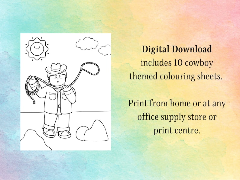 Cowboy Colouring Pages for Kids Cowboy Themed Activity Sheets Printable ...