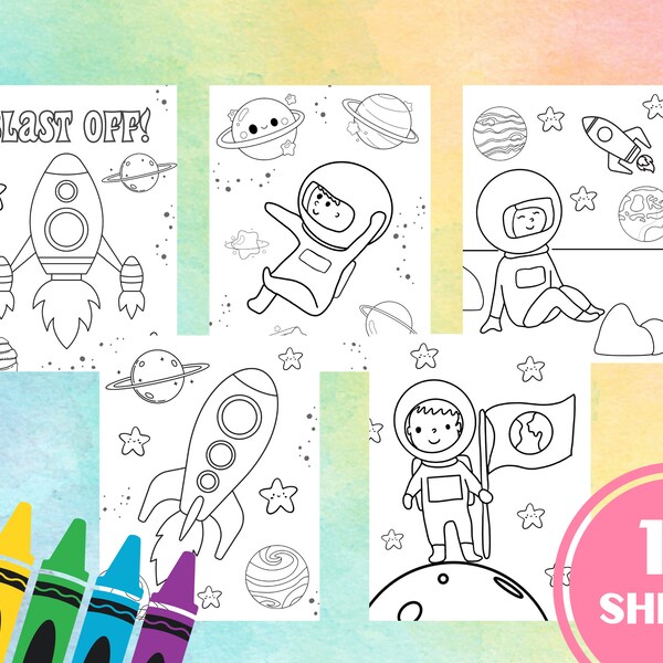 Space Theme Coloring Pages - Etsy