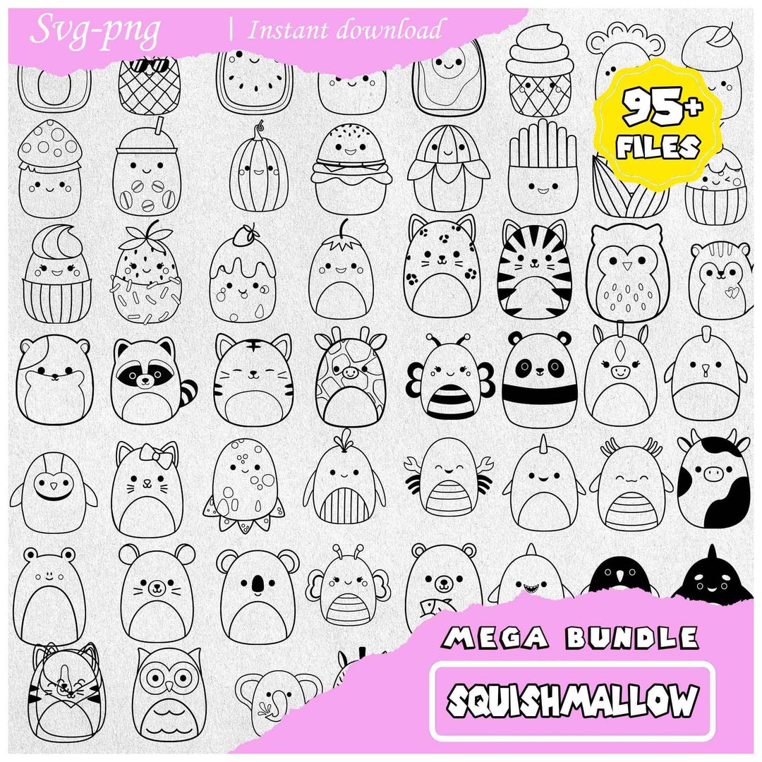 Squishmallow Animals Bundle Svg, Squishmallow Outline Svg, Squishmallow ...