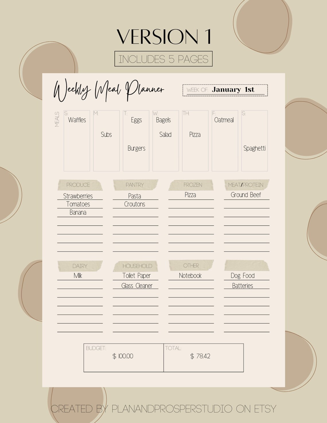 Printable Editable Weekly Meal Planner, Grocery List Template, Digital ...