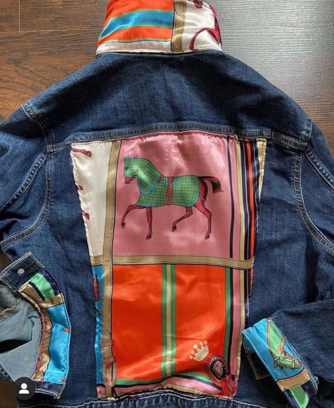 Across the Board Pink blue Denim Jacket Silk Scarf Equestrian Designer ...