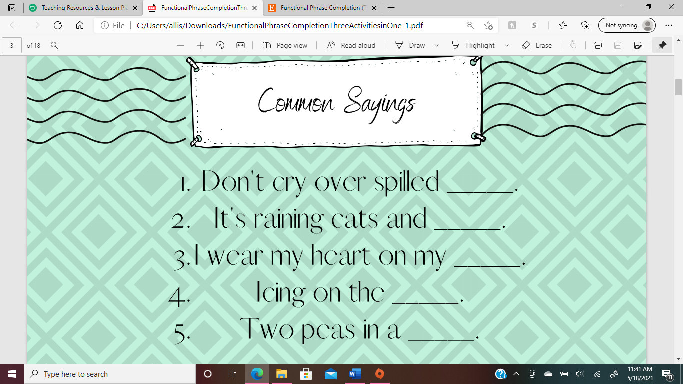 Functional Phrase Completion three Activities in One - Etsy