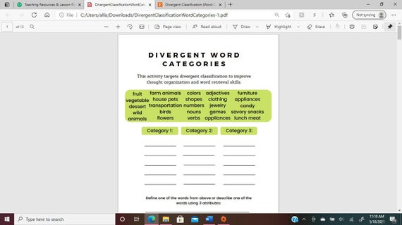 Divergent Classification Word Categories | Etsy