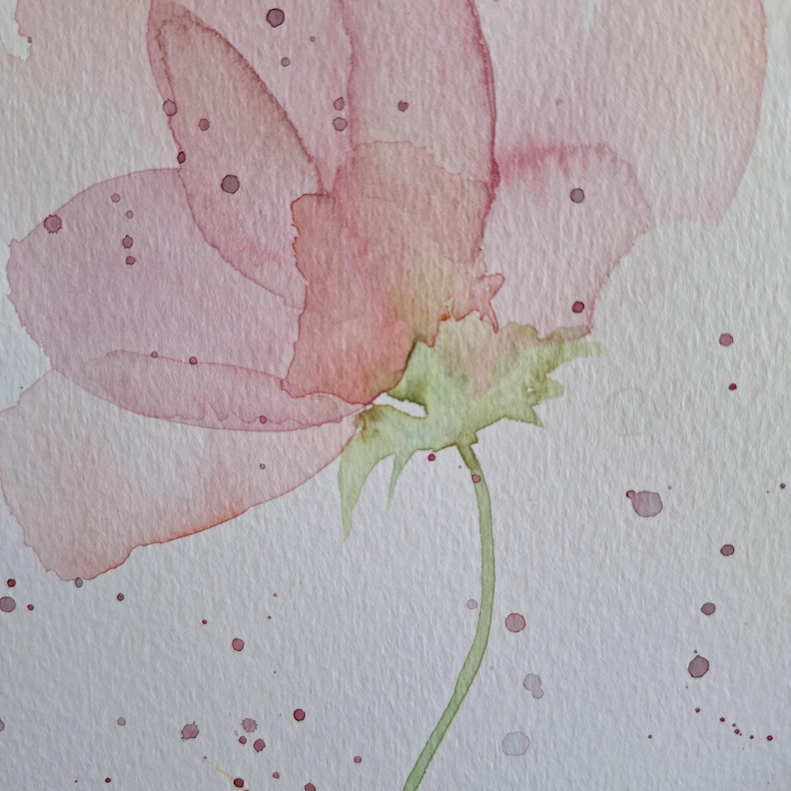 Watercolor Pink Flower Original Painting- Minimalist Roses Painting ...