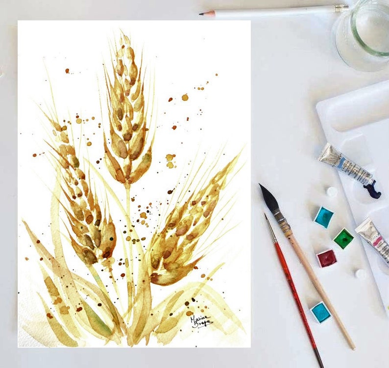 Wheat Watercolor Painting Set - Original Hand-painted Grain Art (8x11 ...