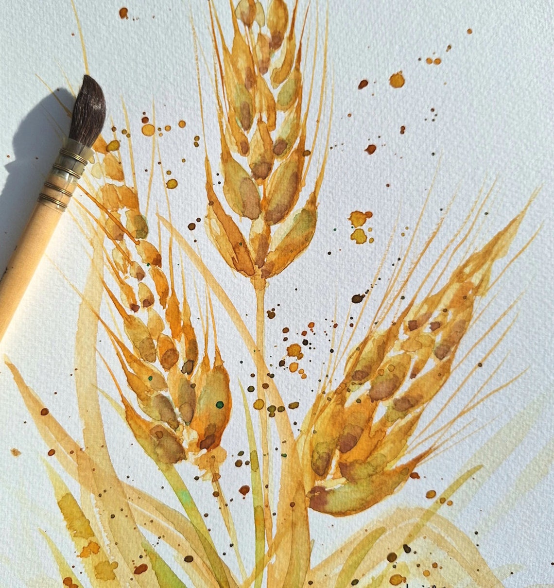 Wheat Watercolor Painting Set - Original Hand-painted Grain Art (8x11 ...