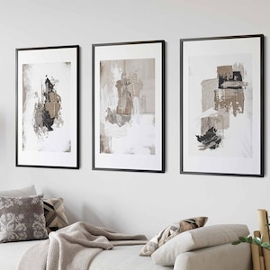 Greige Simple Abstract Gallery Wall Art Set of 3 Neutral Nordic Prints ...