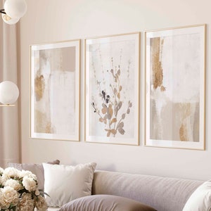 Beige Gold Abstract Gallery Wall Art Set of 3 Simple Neutral - Etsy