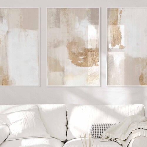 Greige Abstract Gallery Wall Art Set of 3 Simple Neutral - Etsy