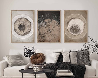 Beige Tree Ring Prints Set of 3 Posters Wood Slice Prints Tree Ring Art ...