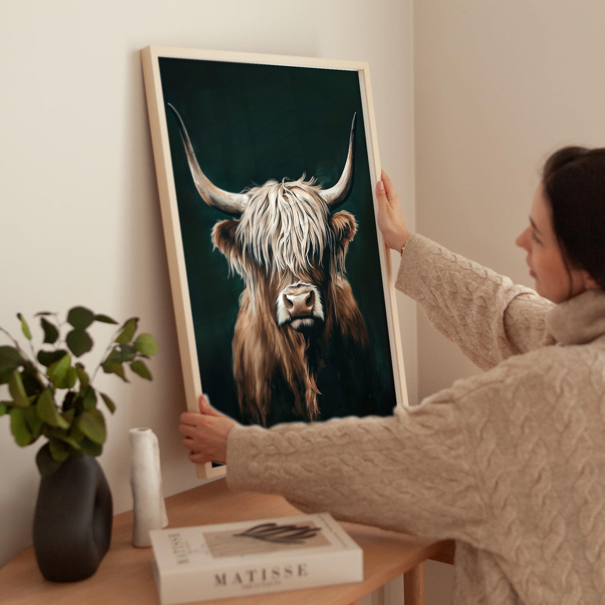 Emerald Green Highland Cow Print: Vintage Farmhouse Wall Art - Etsy