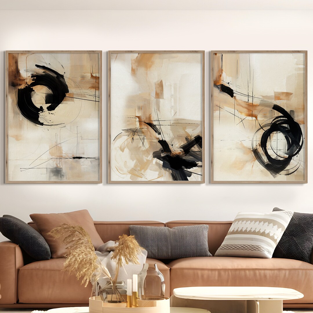 Modern Neutral Abstract Gallery Wall Art Set of 3, Brush Strokes Modern ...