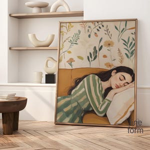 Emerald Green Abstract Woman Art Print: Boho Floral Home Decor (digital ...